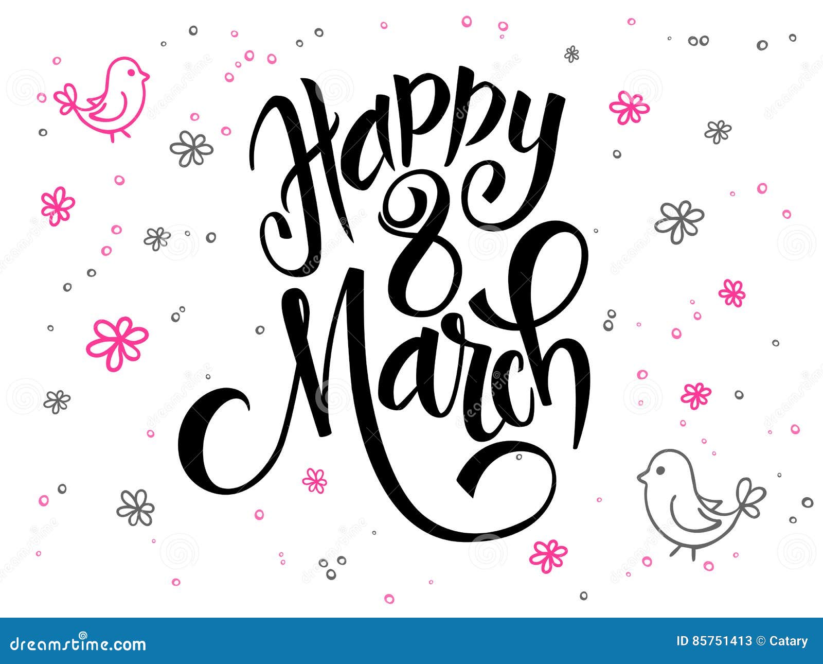 Vector Hand Lettering Greetings Text - 8 March with Doodle Flowers and ...