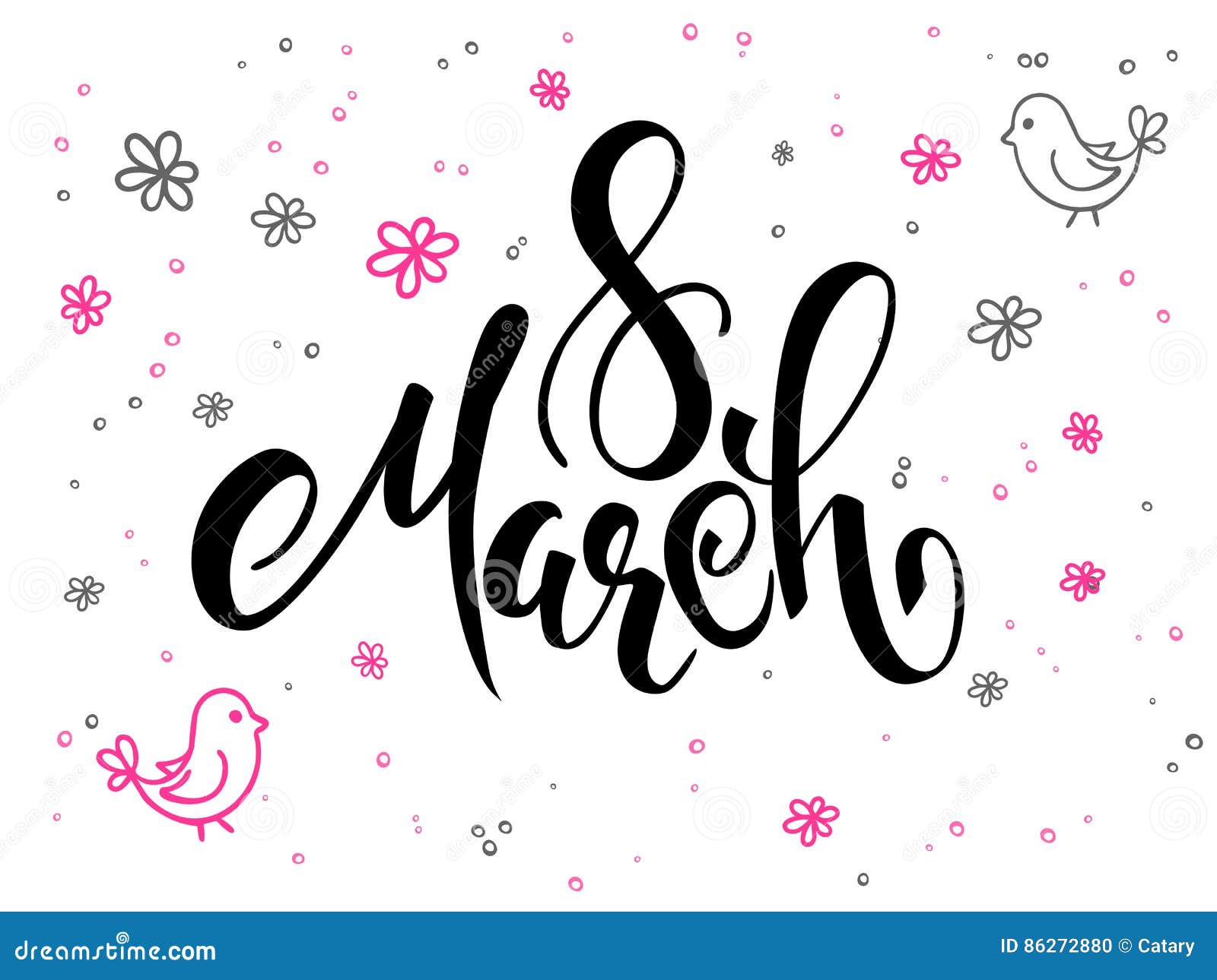 Vector Hand Lettering Greetings Text - 8 March with Doodle Flowers and ...