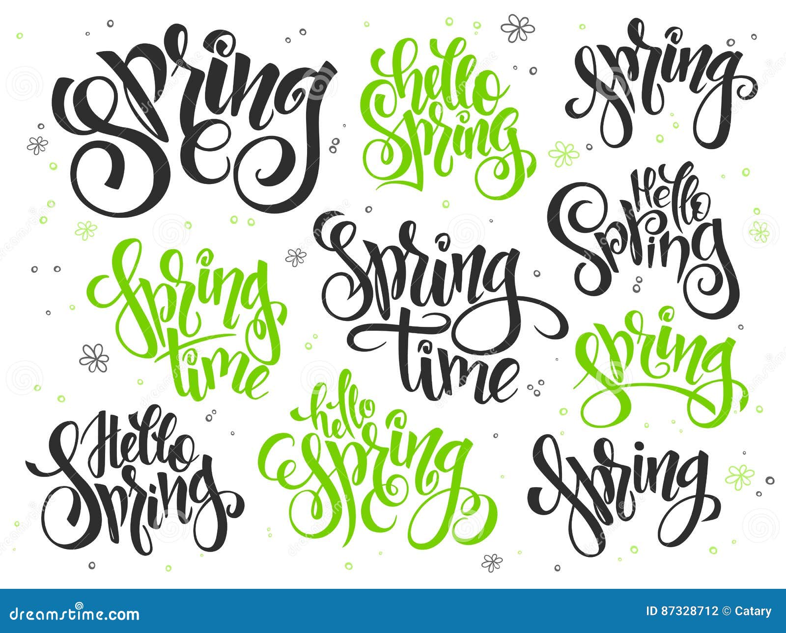 Vector Hand Lettering Hello Spring Text Set, Written in Various Styles ...
