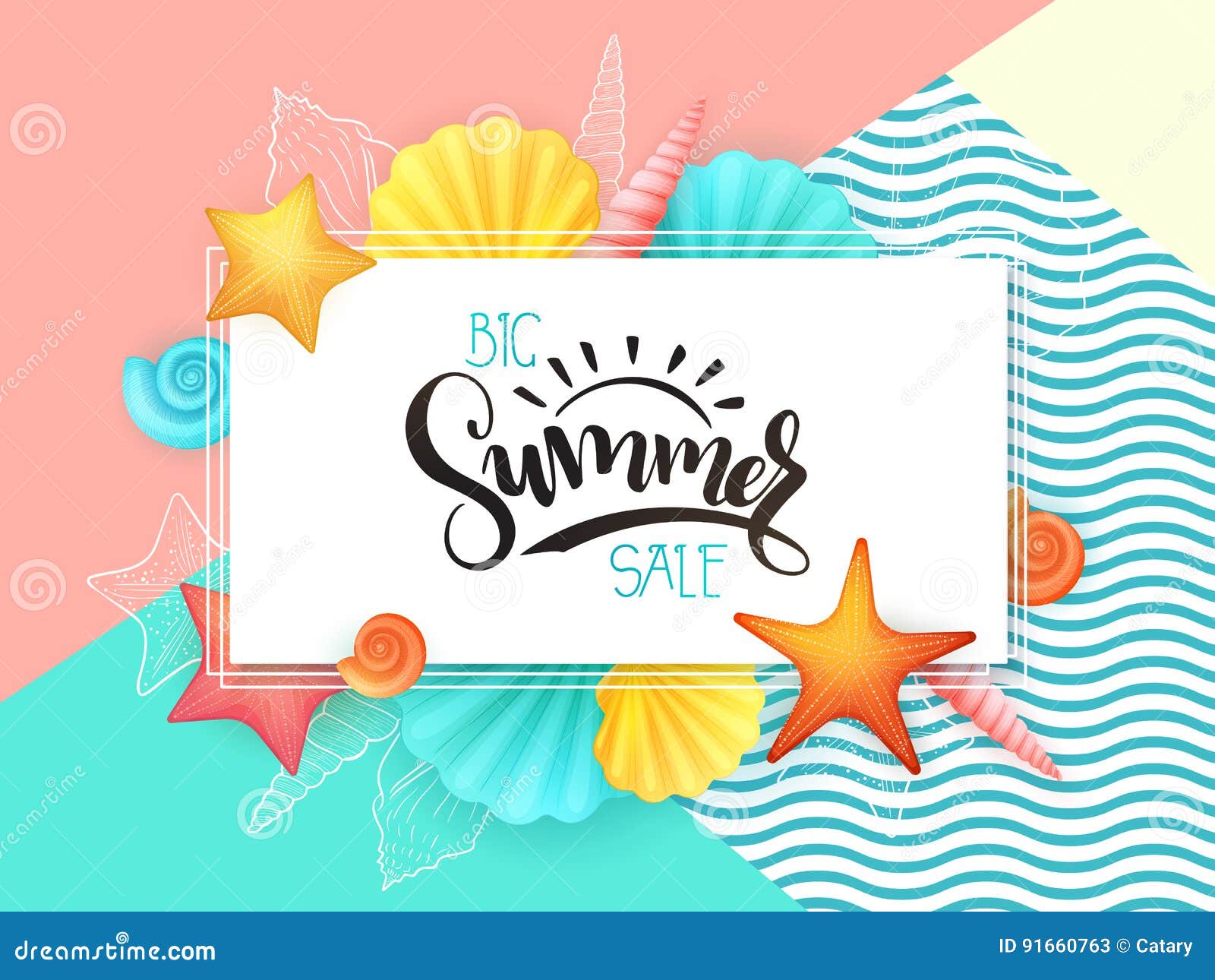 Vector Hand Lettering Summer Sale Text Surrounded with Detailed Flat ...