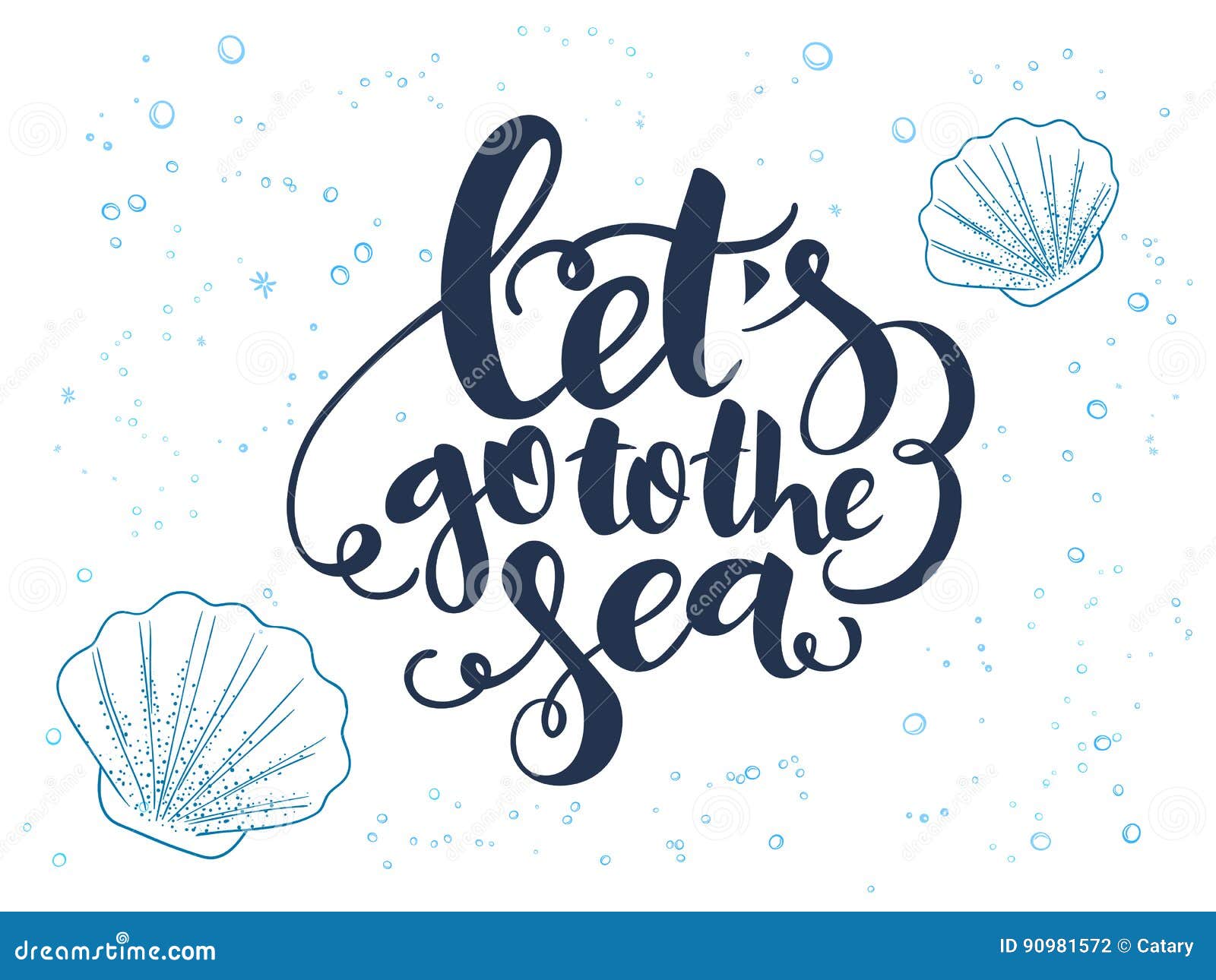 Vector Hand Lettering Summer Text about Sea with Doodle Shells and ...