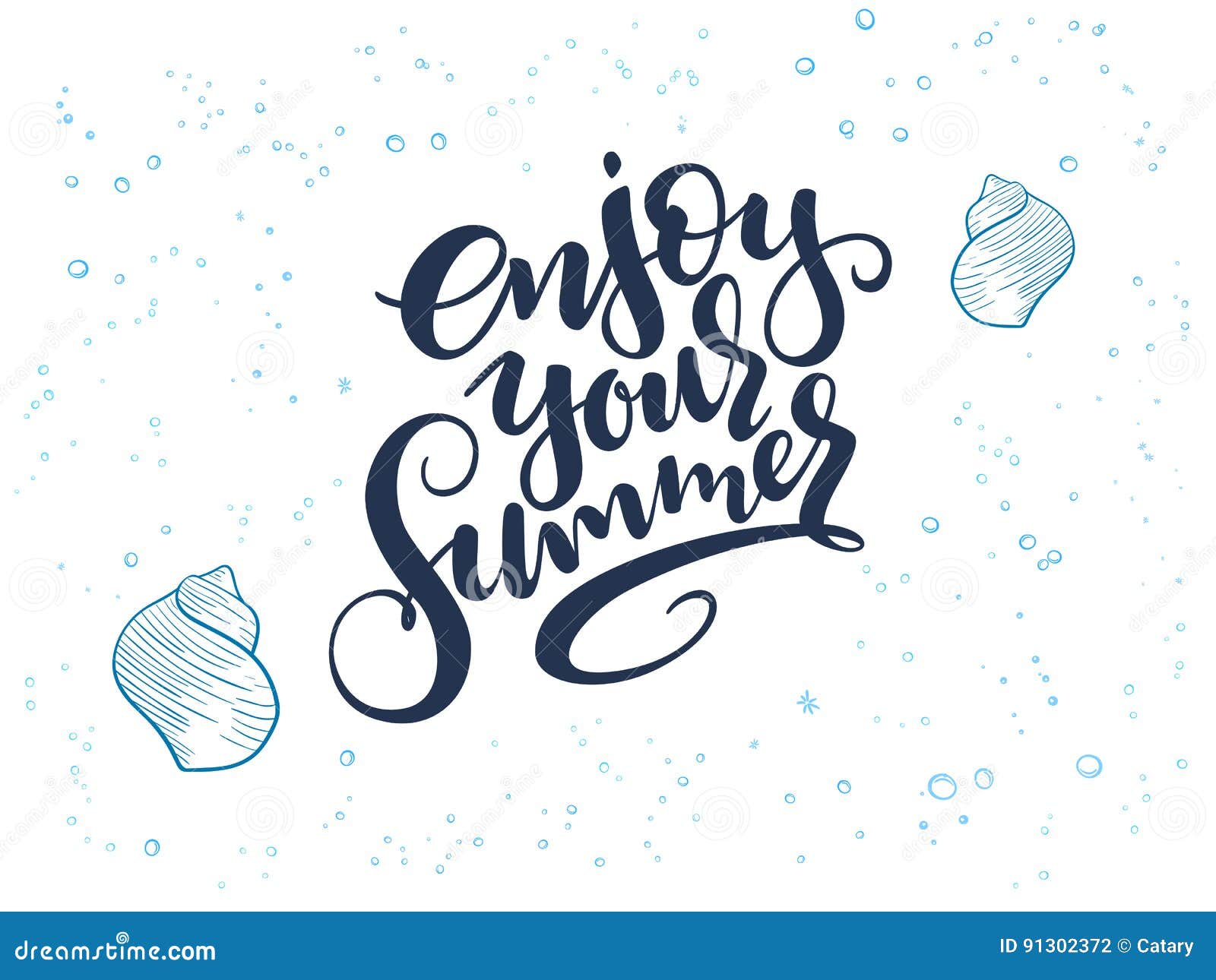 Vector Hand Lettering Summer Text about Sea with Doodle Shells and ...