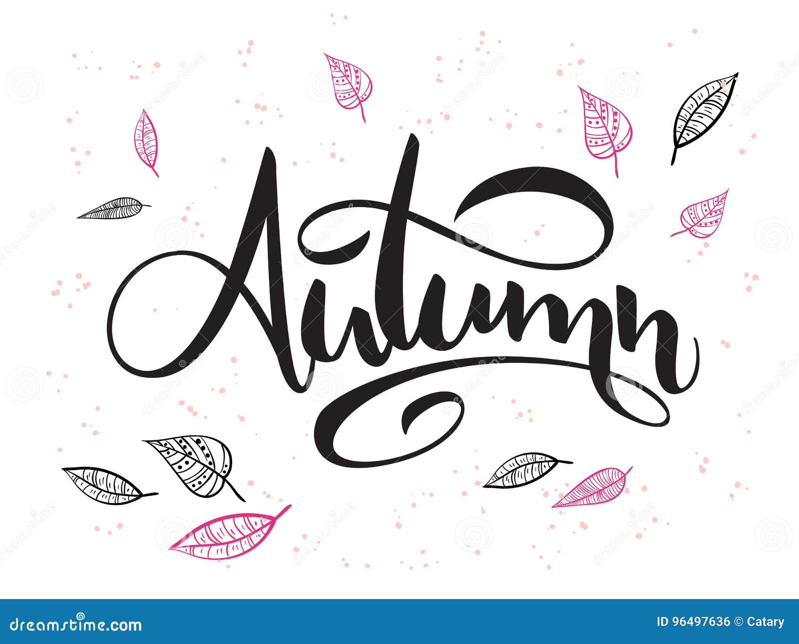 Vector Hand Lettering Text about Autumn with Doodle Leaves and Dots ...