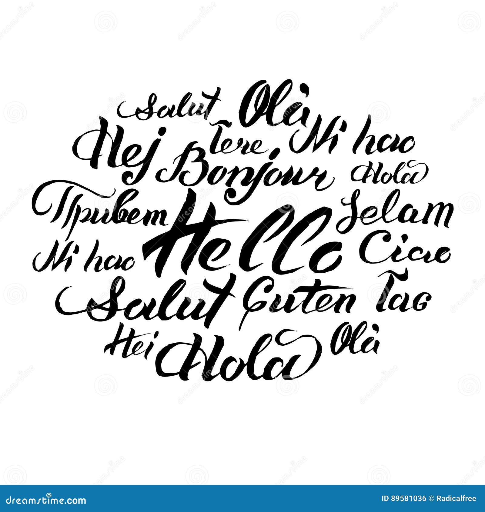 Vector Hand Lettering Text Hello Written In Different Languages ...