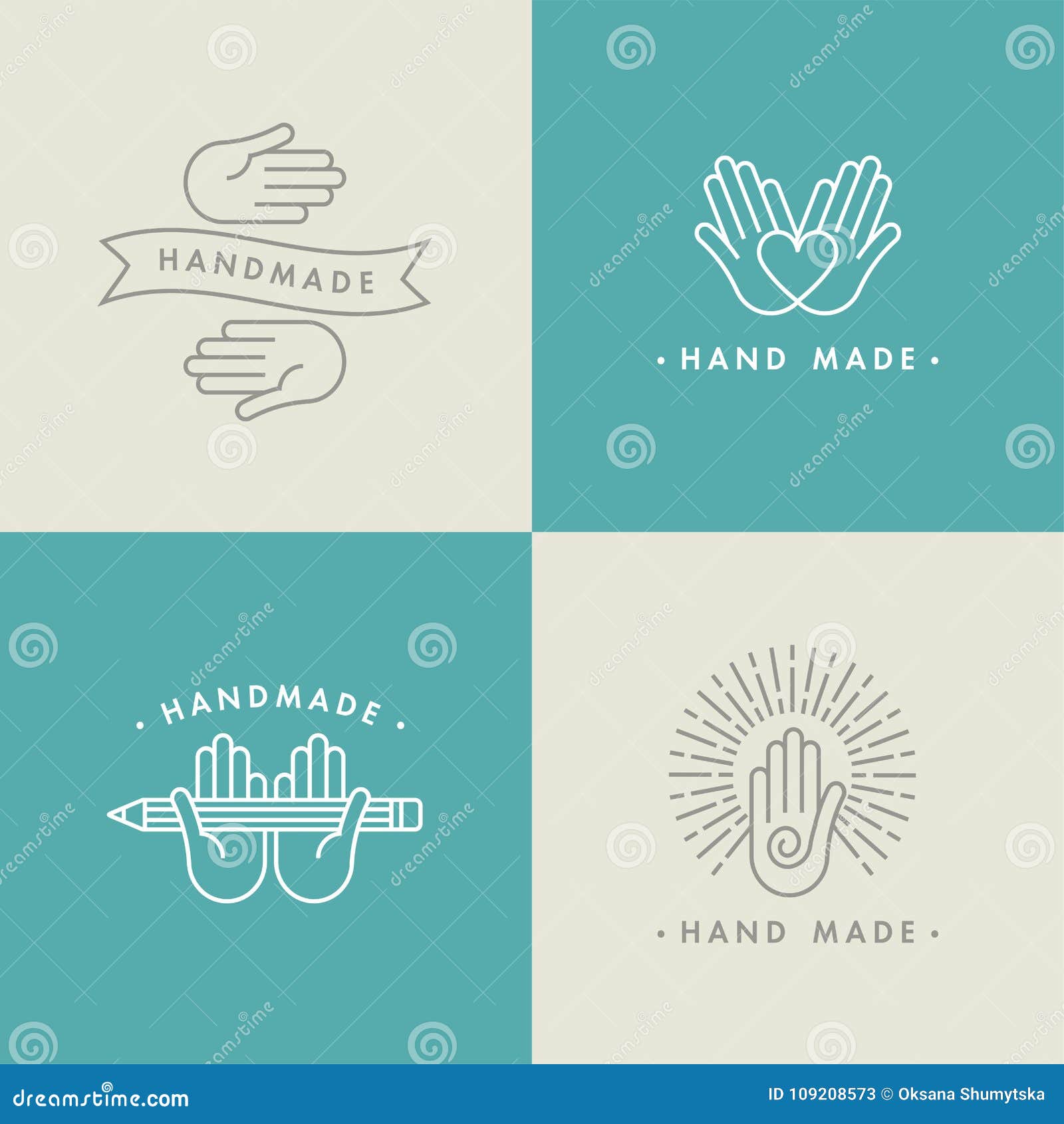 Vector Hand Made Labels and Badges in Linear Trendy Style - Hand Made ...