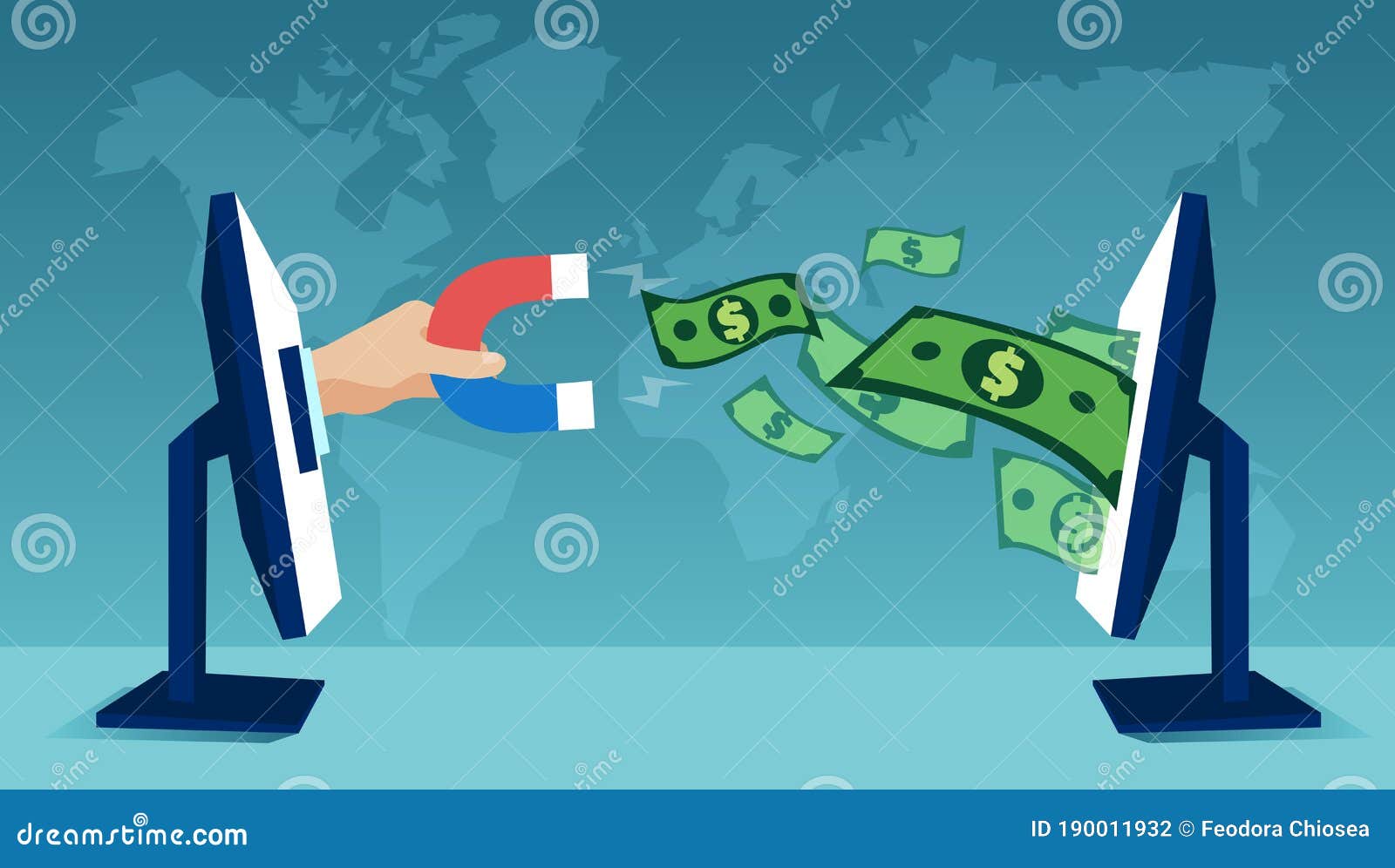 Vector of a Hand with Magnet Attracting Money Dollar Banknotes from ...