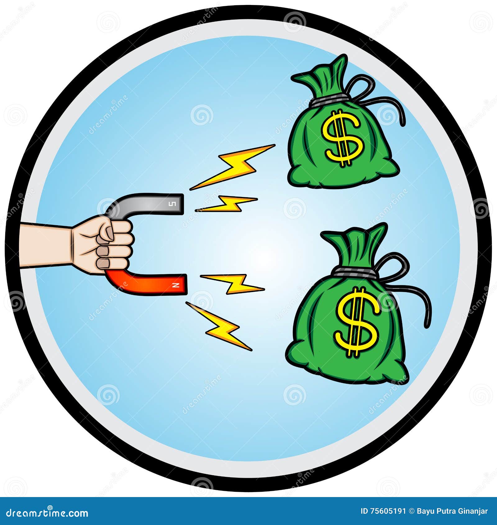 Vector Hand with Magnet and Flying Money Bag Stock Vector ...
