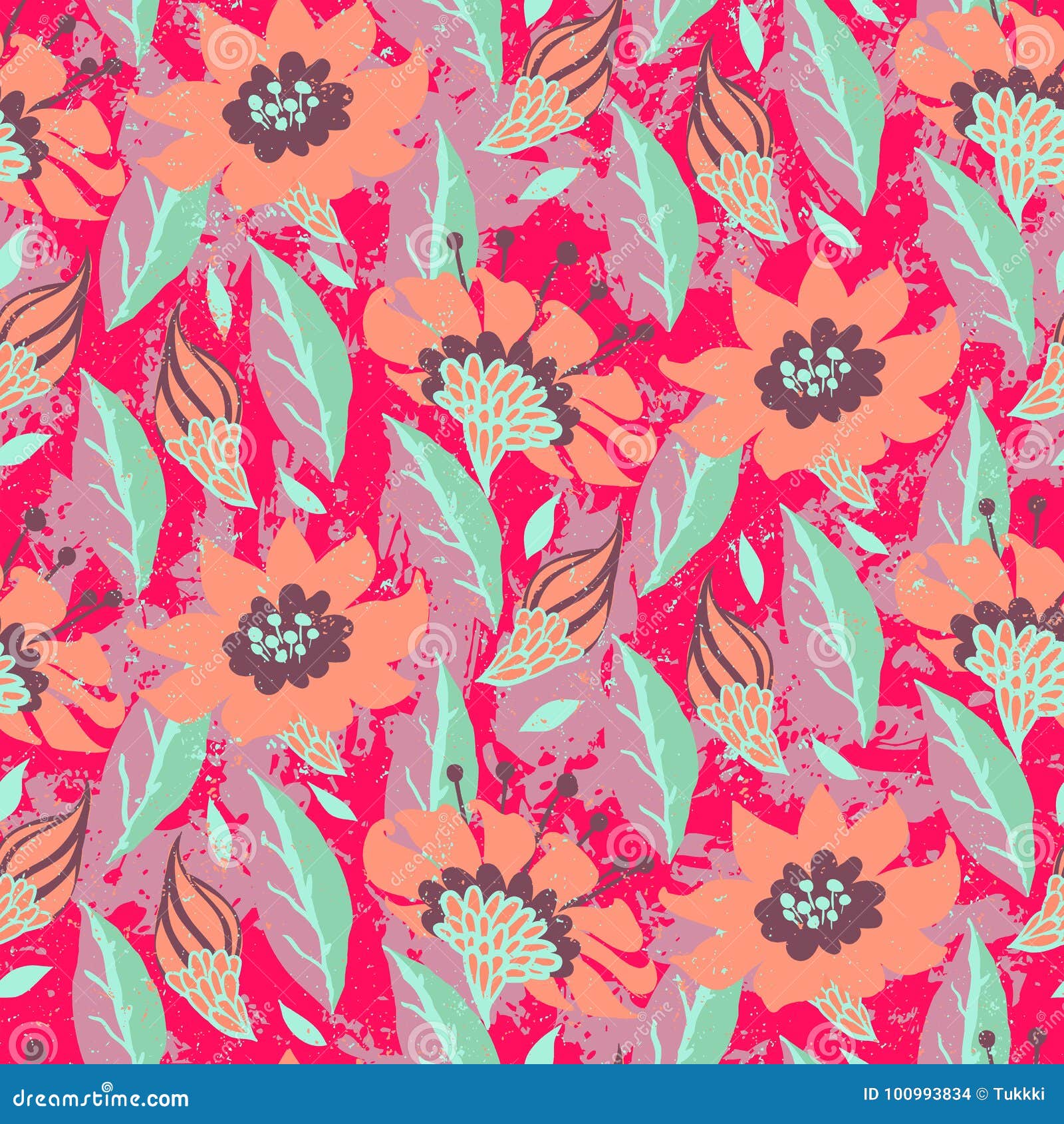 Vector Hand Painted Floral Pattern Stock Illustration - Illustration of ...