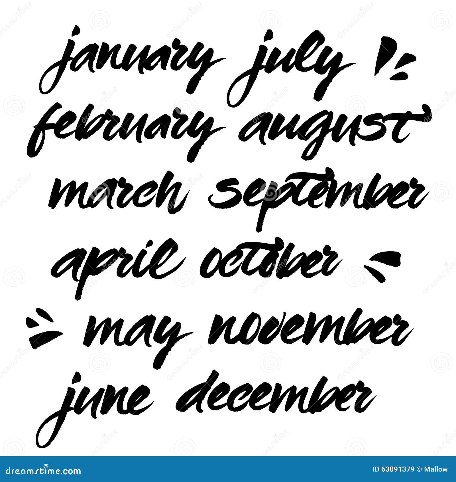 Vector Hand Painted Names of Months Stock Vector - Illustration of ...