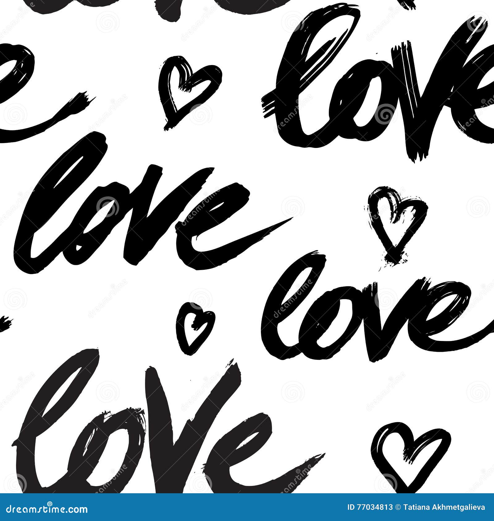 Vector Hand-painted Seamless Pattern with Ink Love Lettering. Abstract ...