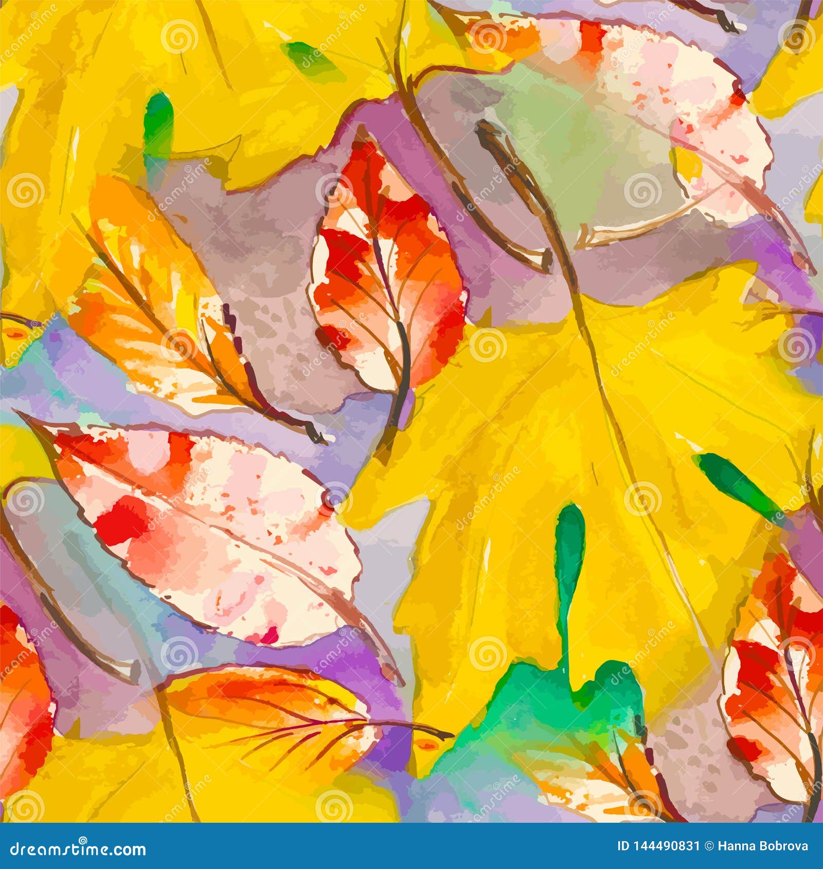 Vector Hand Painted Seamless Pattern. Watercolour Autumn Leaves ... Vector Hand Painted Seamless Pattern. Watercolour Autumn Leaves ...