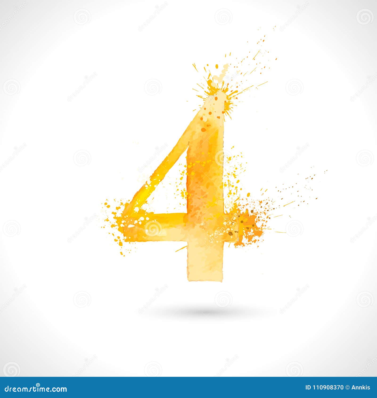 Vector Hand Painted Watercolor, Splash Elements Design, Number 4 Stock ...