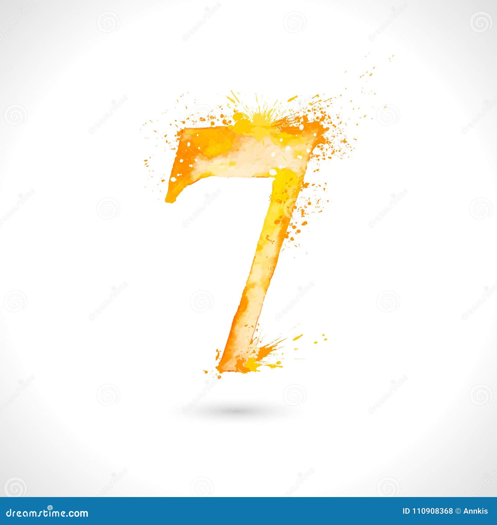 Vector Hand Painted Watercolor, Splash Elements Design, Number 7 Stock ...