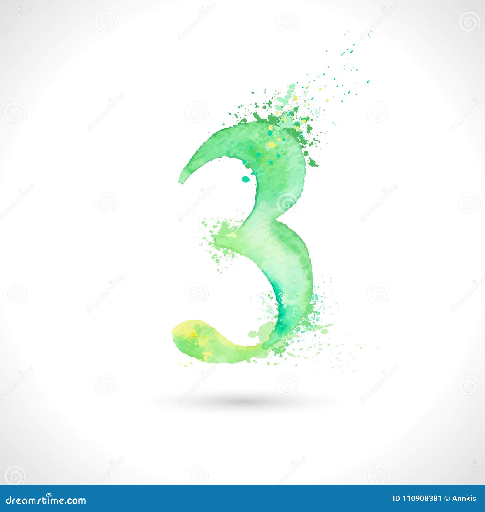 Vector Hand Painted Watercolor, Splash Elements Design, Number 3 Stock ...