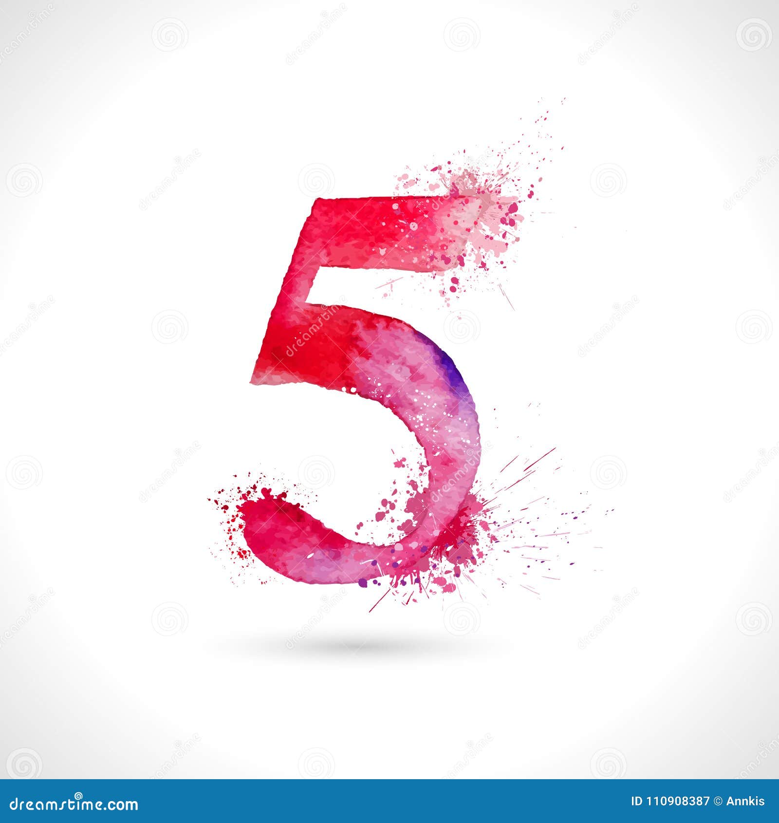 Vector Hand Painted Watercolor, Splash Elements Design, Number 5 Stock ...