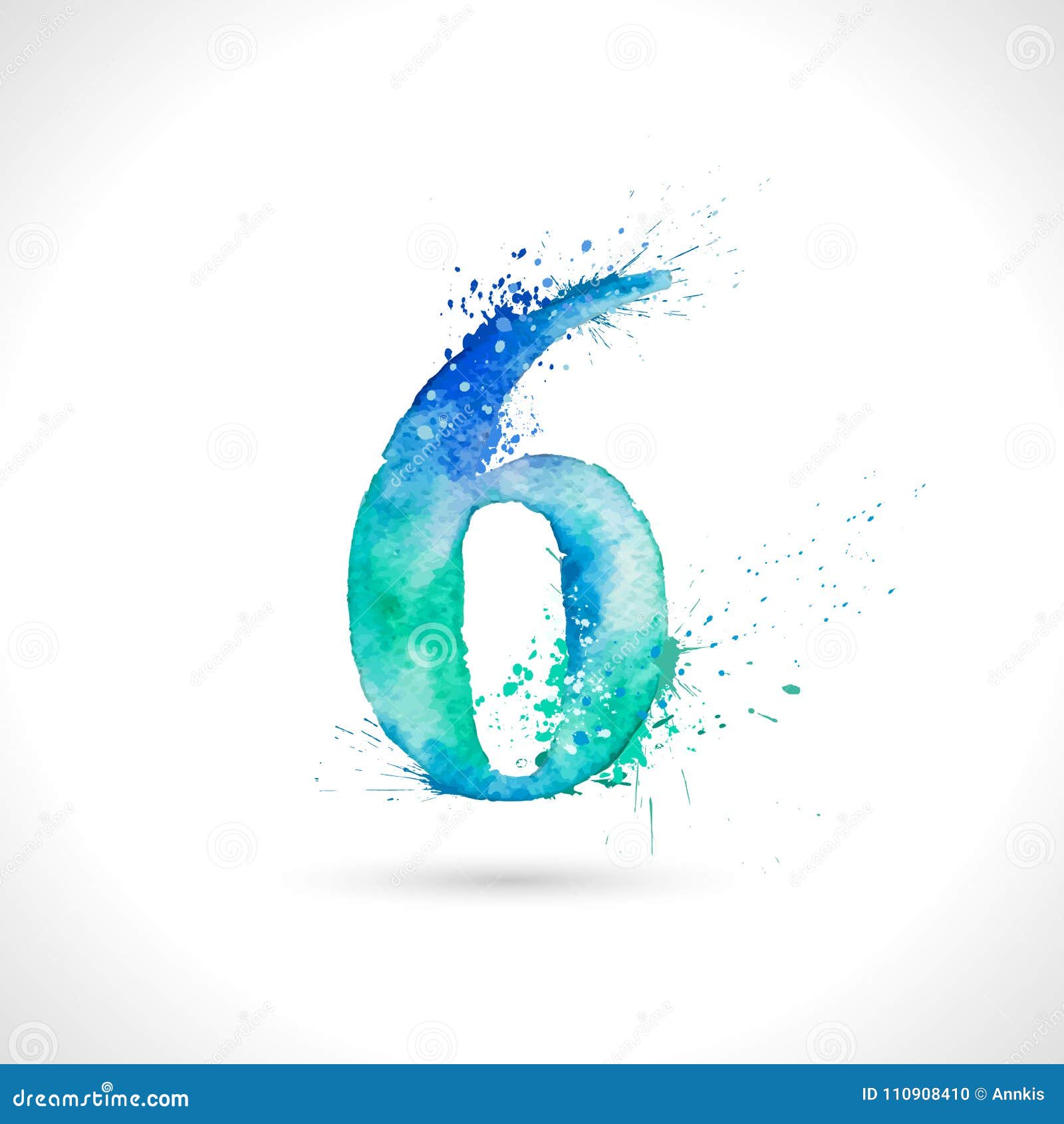 Vector Hand Painted Watercolor, Splash Elements Design, Number 6 Stock ...