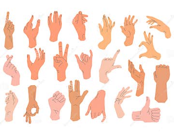 Vector Hand Poses on White Background, Various Hands in Flat Style ...