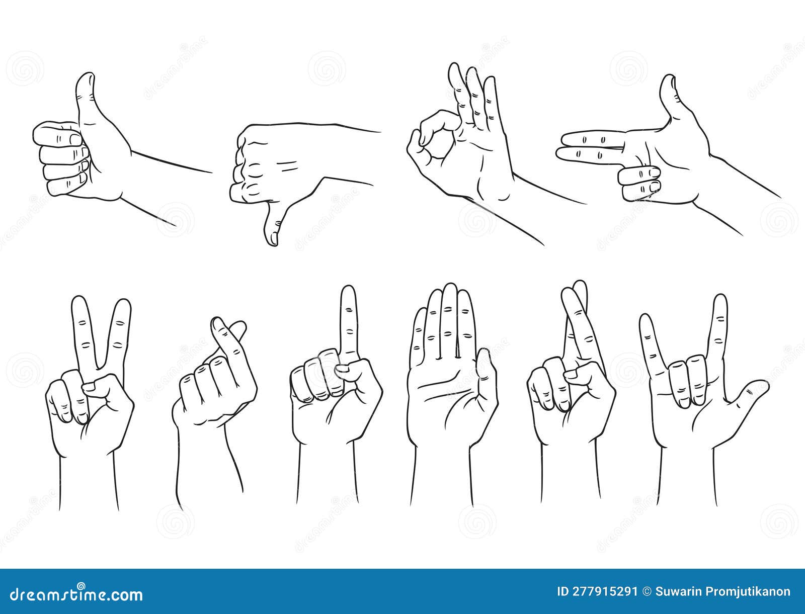 Vector Hand Sign in Line Art Style. Stock Vector - Illustration of line ...