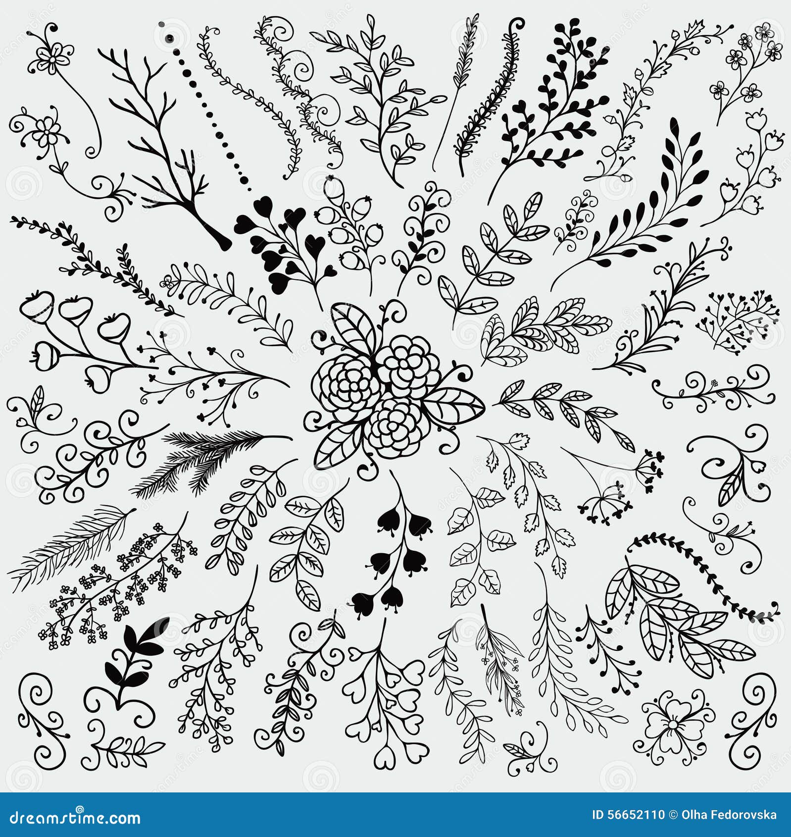 Vector Hand Sketched Rustic Floral Doodle Branches Stock Vector ...