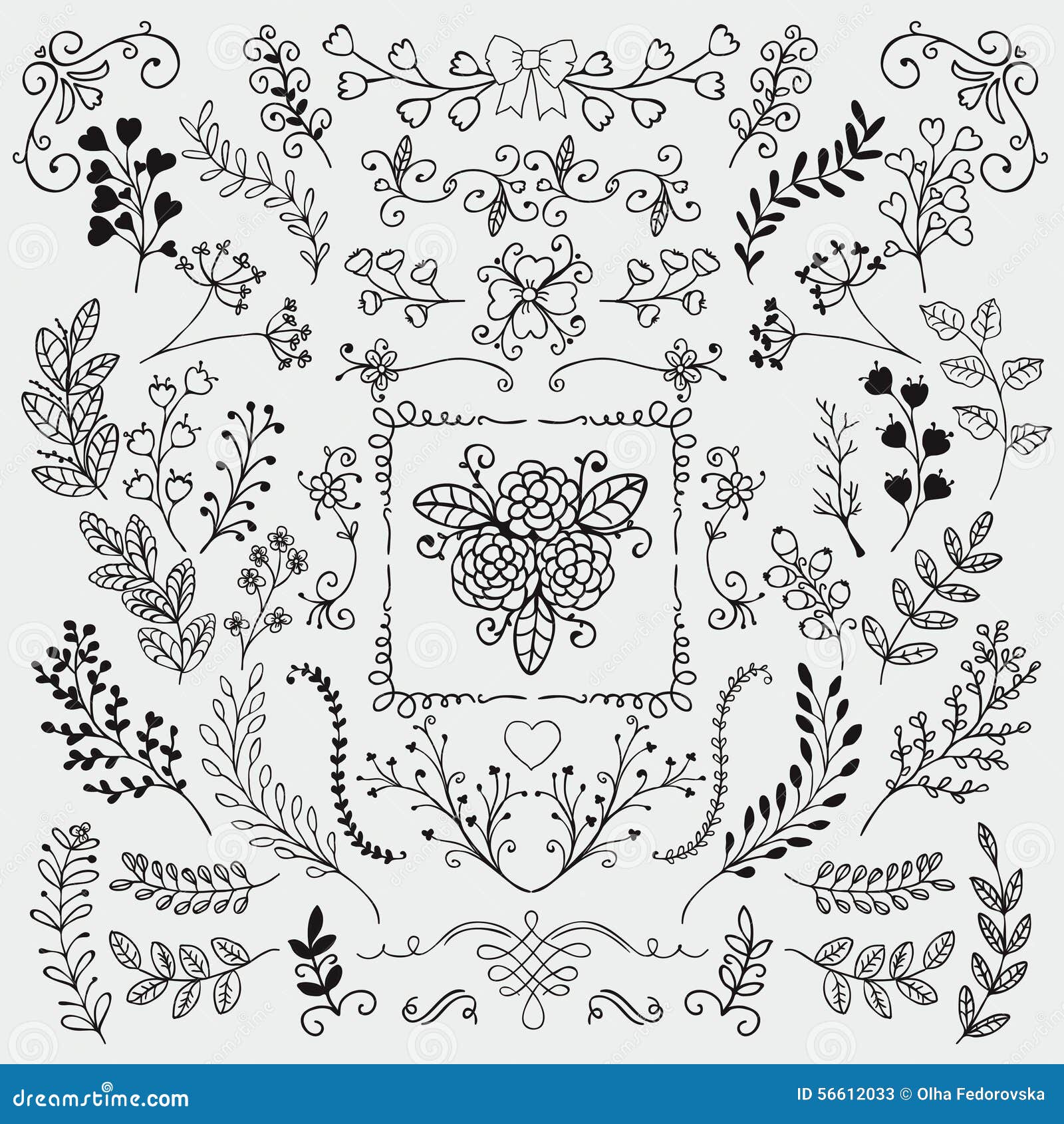 Vector Hand Sketched Rustic Floral Doodle Branches Stock Vector ...