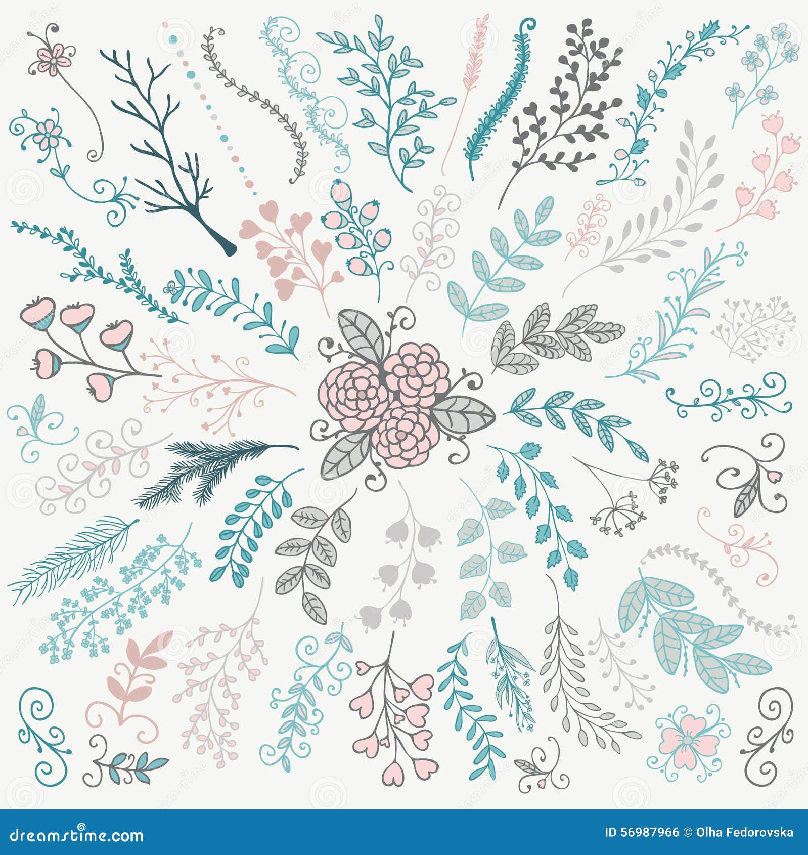 Vector Hand Sketched Rustic Floral Doodle Branches Stock Vector ...