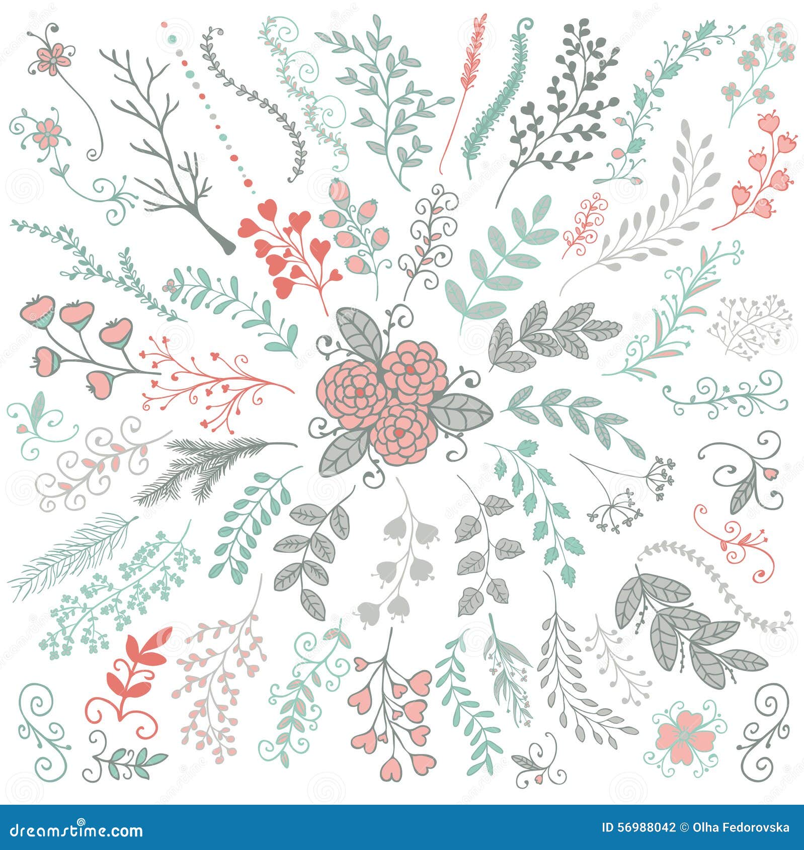 Vector Hand Sketched Rustic Floral Doodle Branches Stock Vector ...