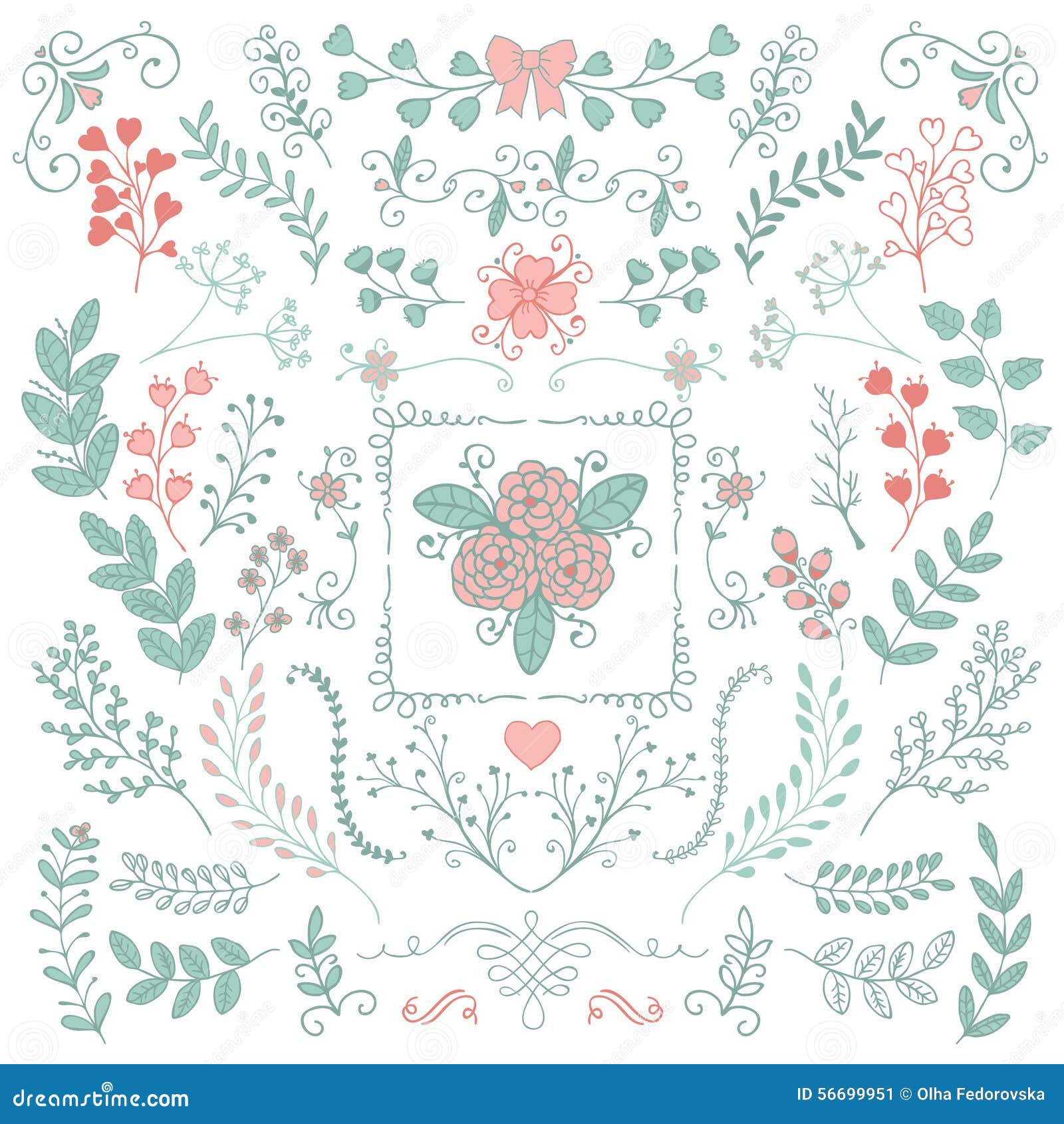 Vector Hand Sketched Rustic Floral Doodle Branches Stock Vector ...