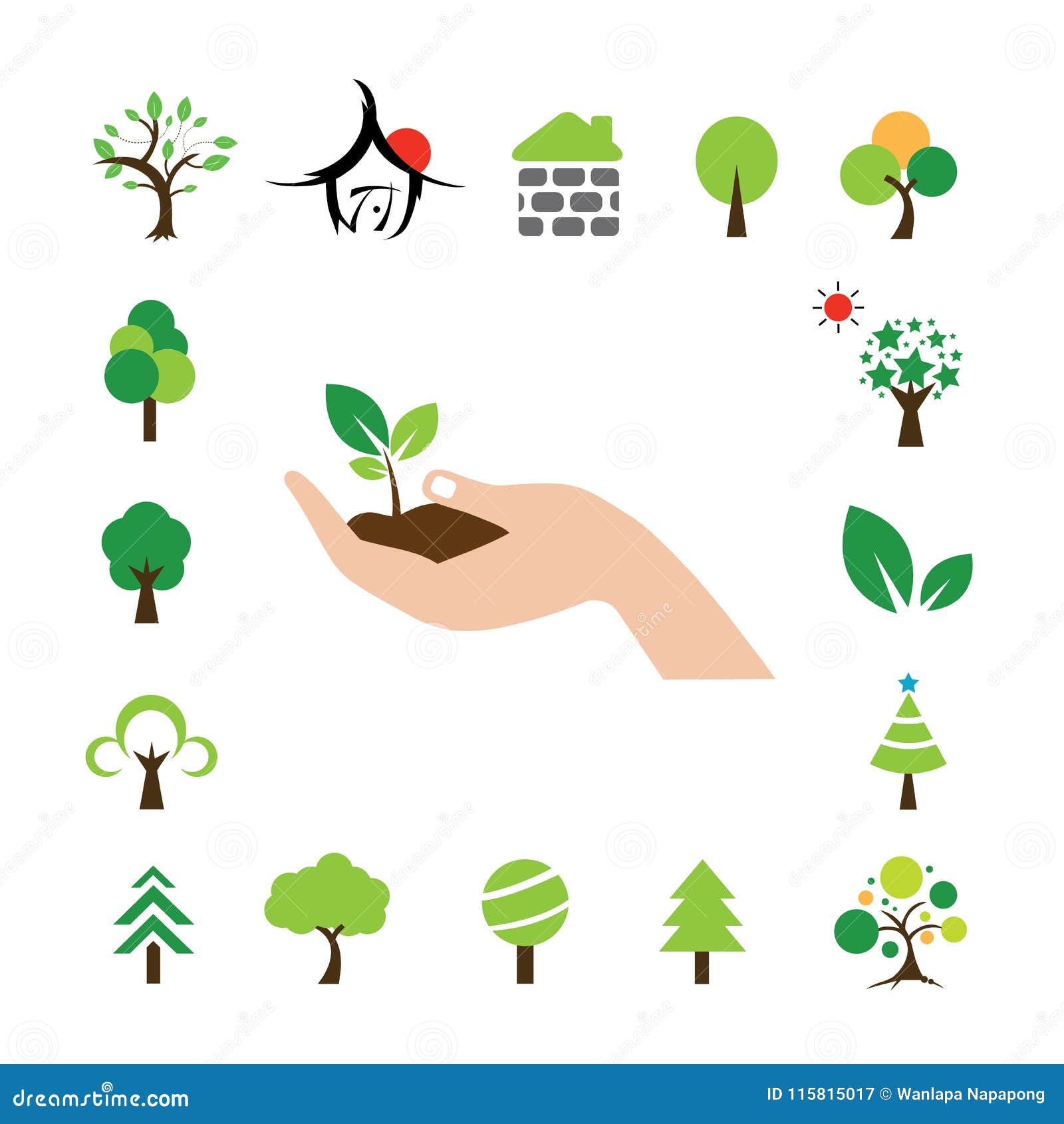 Hand and tree symbol set stock vector. Illustration of home - 115815017