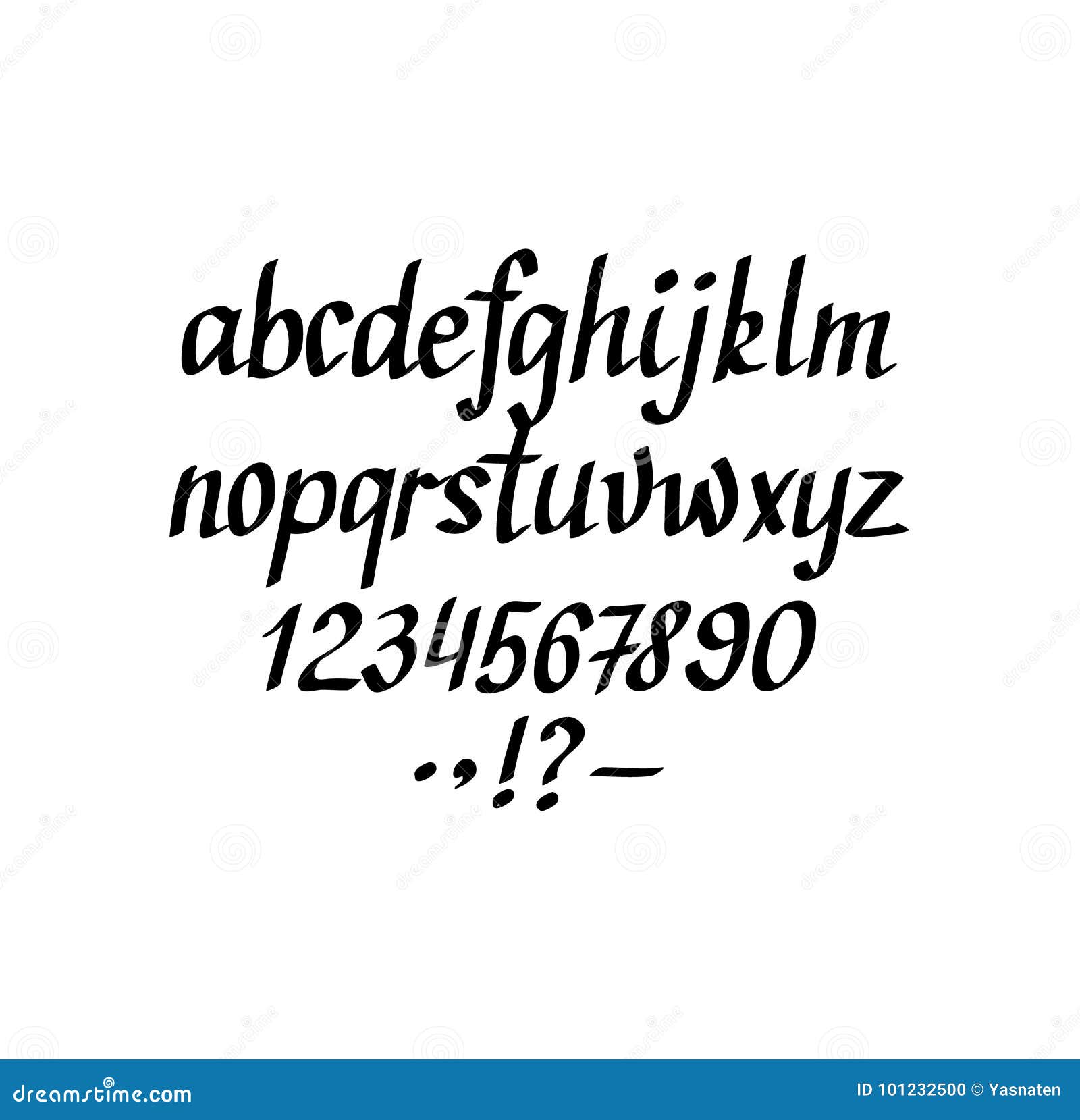 Vector Hand-written Italic Alphabet. Lowercase, Figures and Punctuation ...