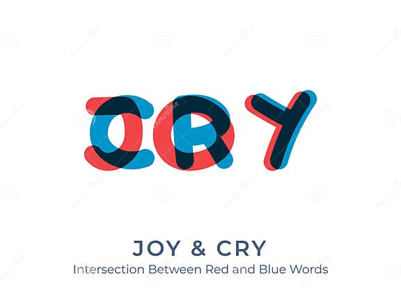 Vector Handdrawn Illustration. Intersection between Joy and Cry Words ...