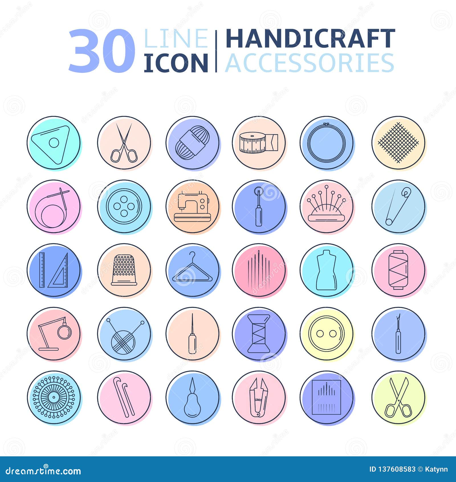 Vector Handicraft Accessories. Flat Line Art Set of Accessories for ...