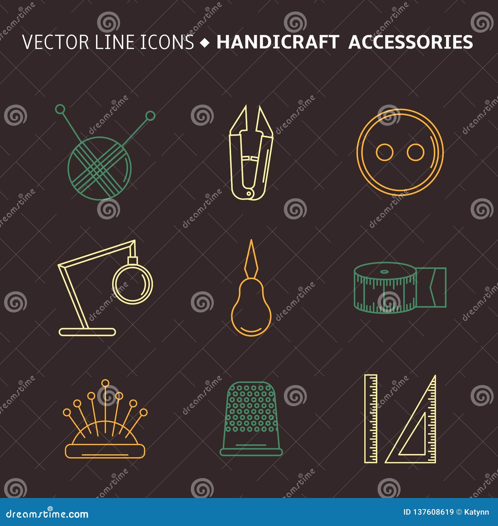 Vector Handicraft Accessories. Line Art Set of Accessories for Sewing ...