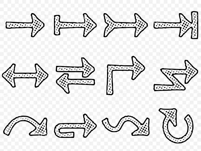 Vector Handmade Arrows with Halftone Dot Effect Stock Illustration ...