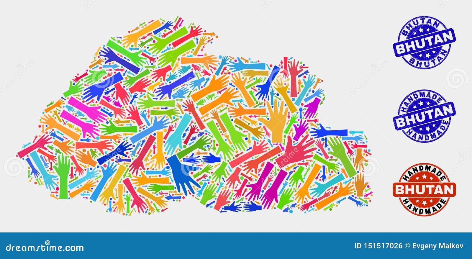 Hand Collage of Bhutan Map and Distress Handmade Seals Stock Vector ...