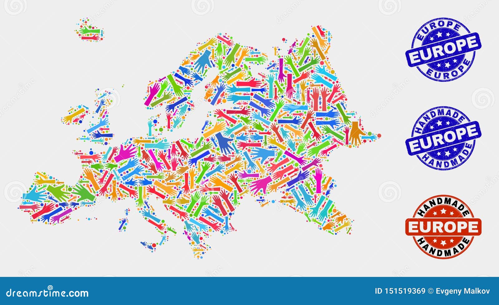 Hand Collage of Europe Map and Grunge Handmade Seals Stock Vector ...