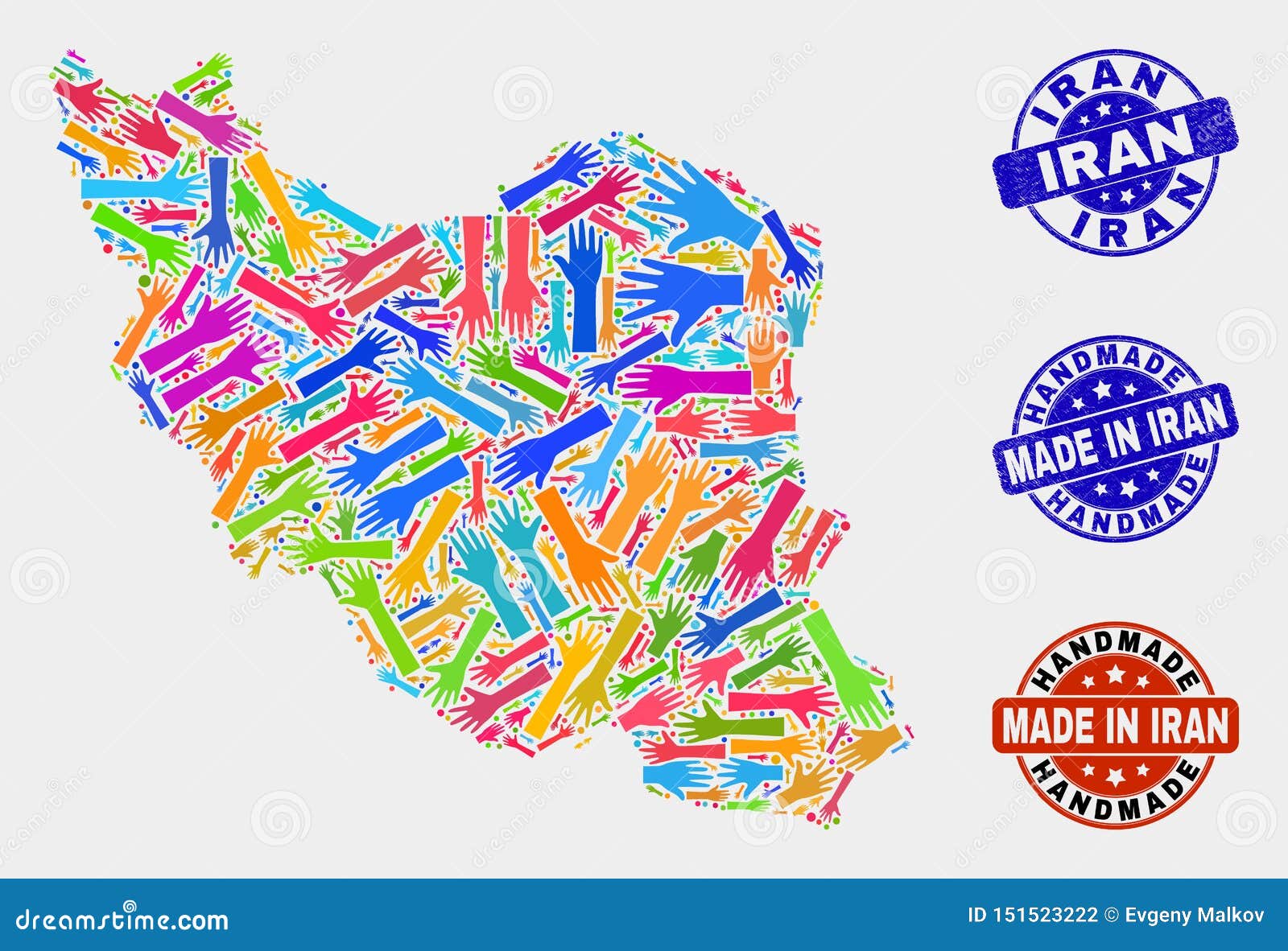 Hand Collage of Iran Map and Scratched Handmade Seals Stock Vector ...