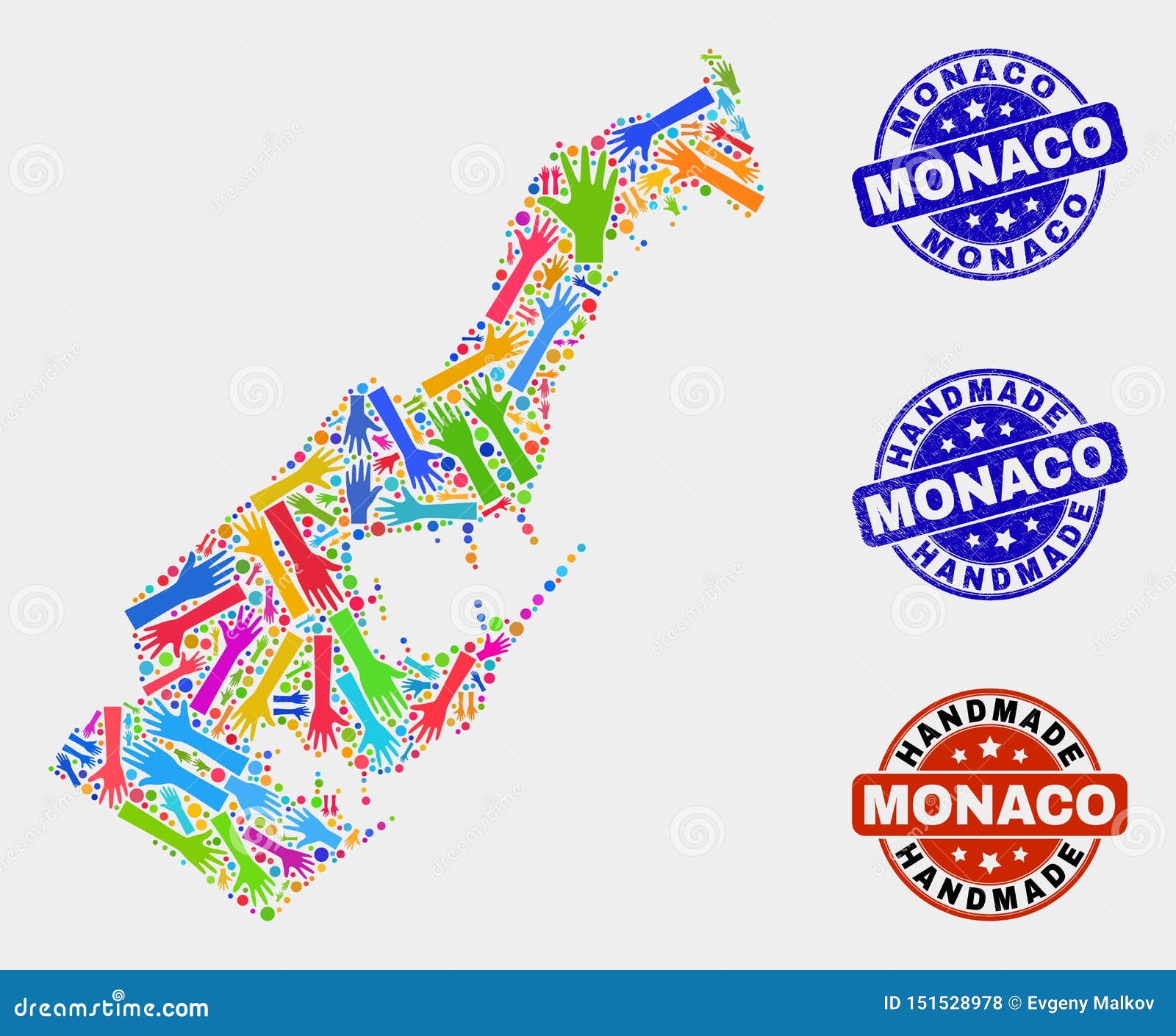 Hand Collage of Monaco Map and Distress Handmade Stamps Stock Vector ...