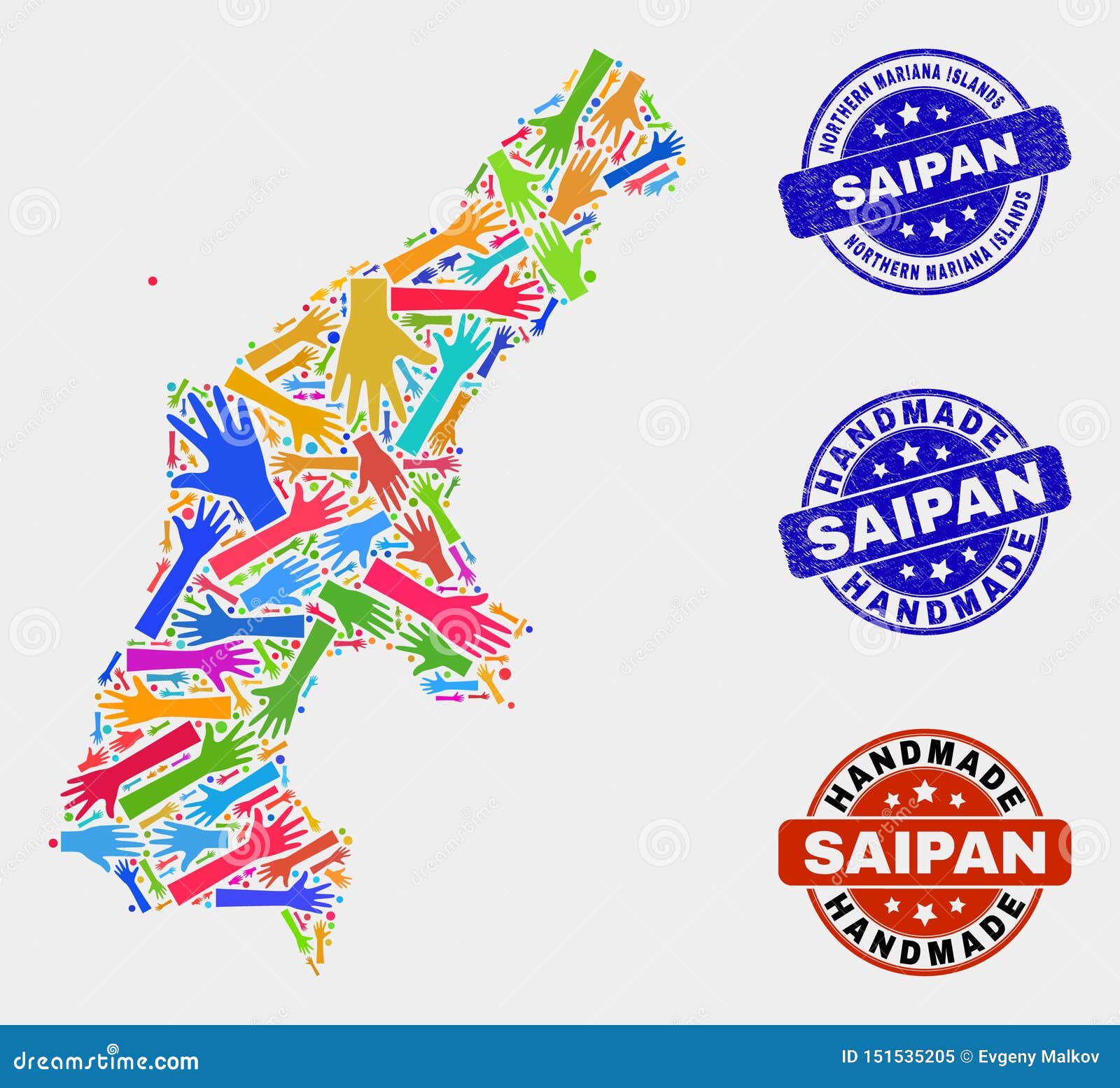 Hand Composition of Saipan Island Map and Textured Handmade Stamps ...