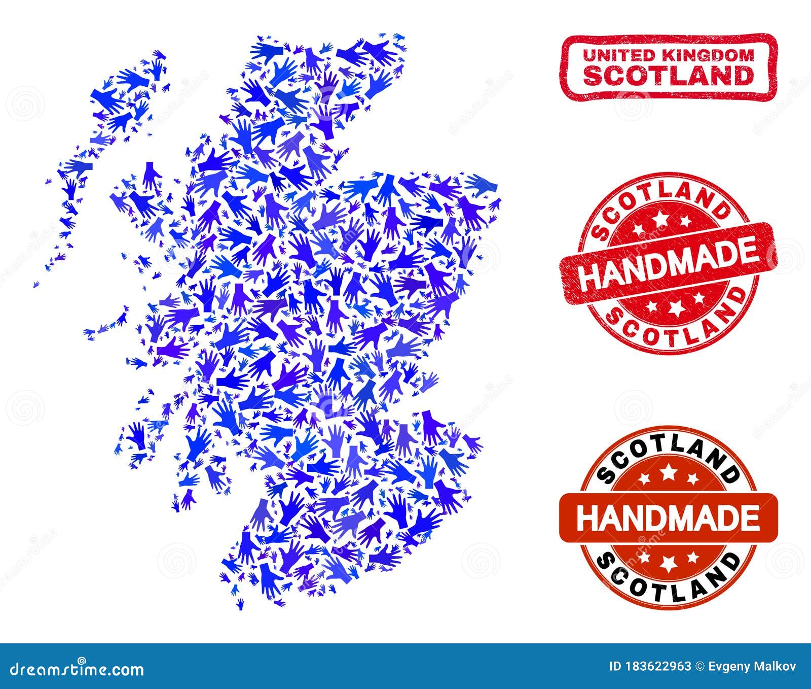 Hand Collage of Scotland Map and Textured Handmade Seals Stock Vector ...