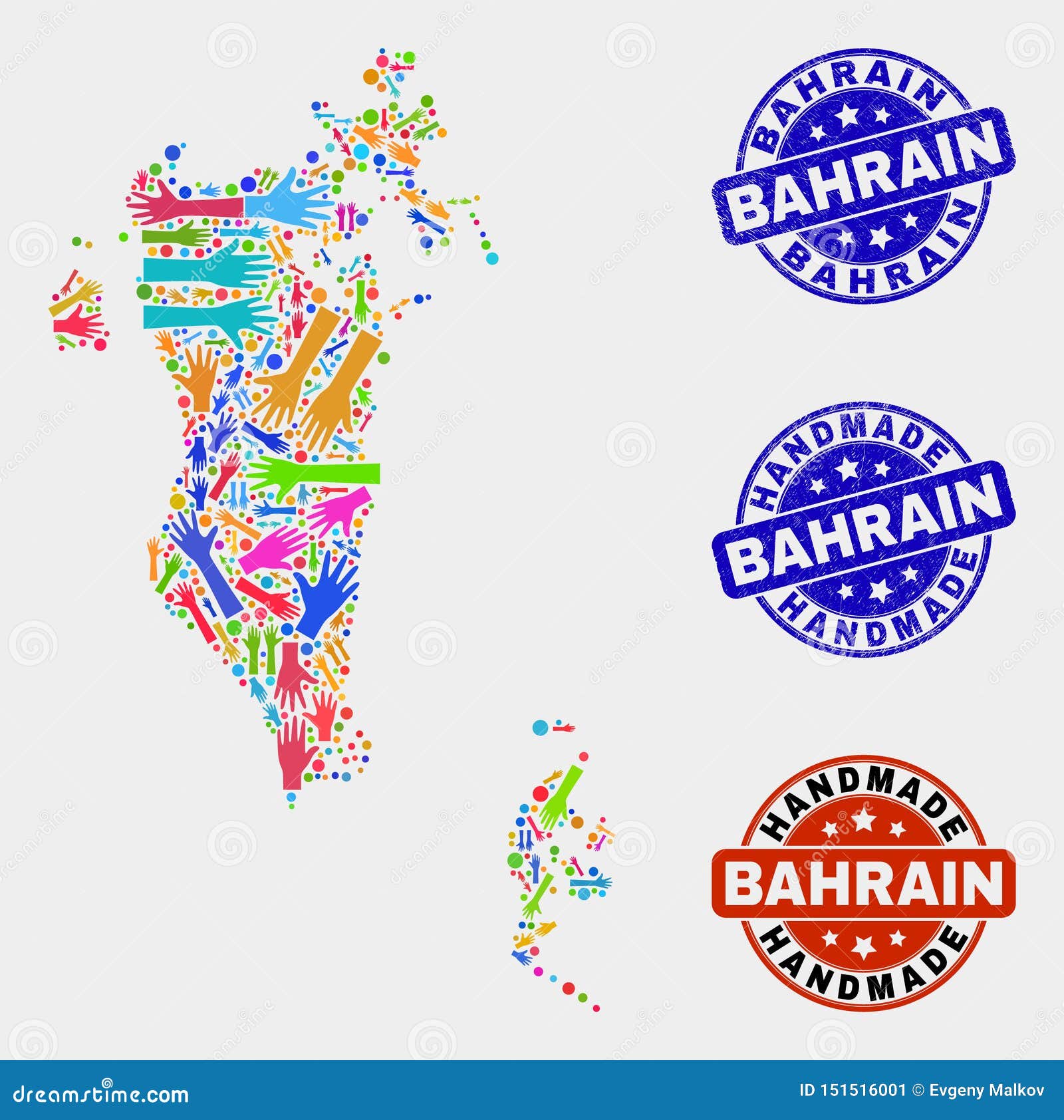 Hand Collage of Bahrain Map and Grunge Handmade Seals Stock Vector ...
