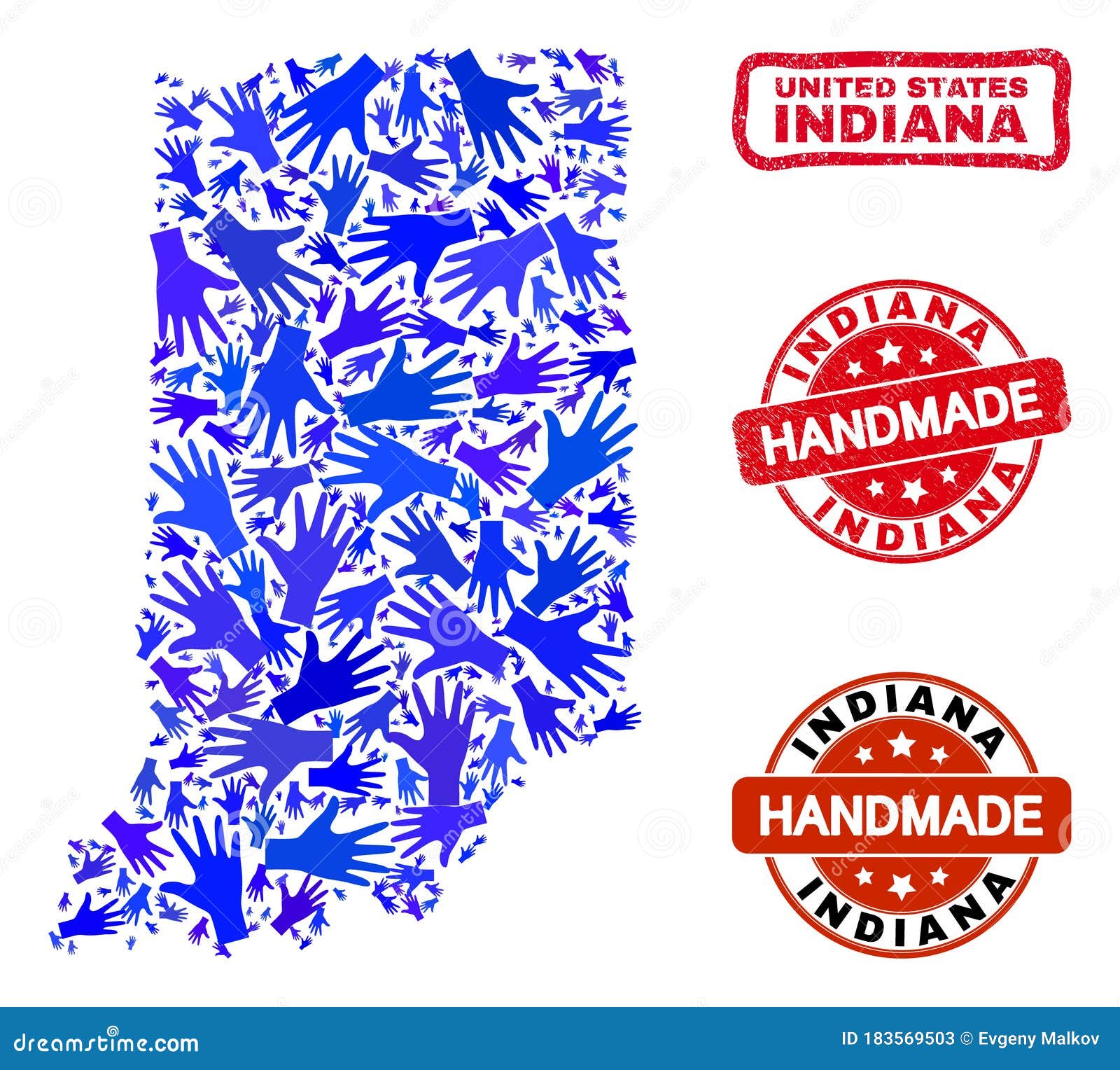 Hand Composition of Indiana State Map and Scratched Handmade Seals ...