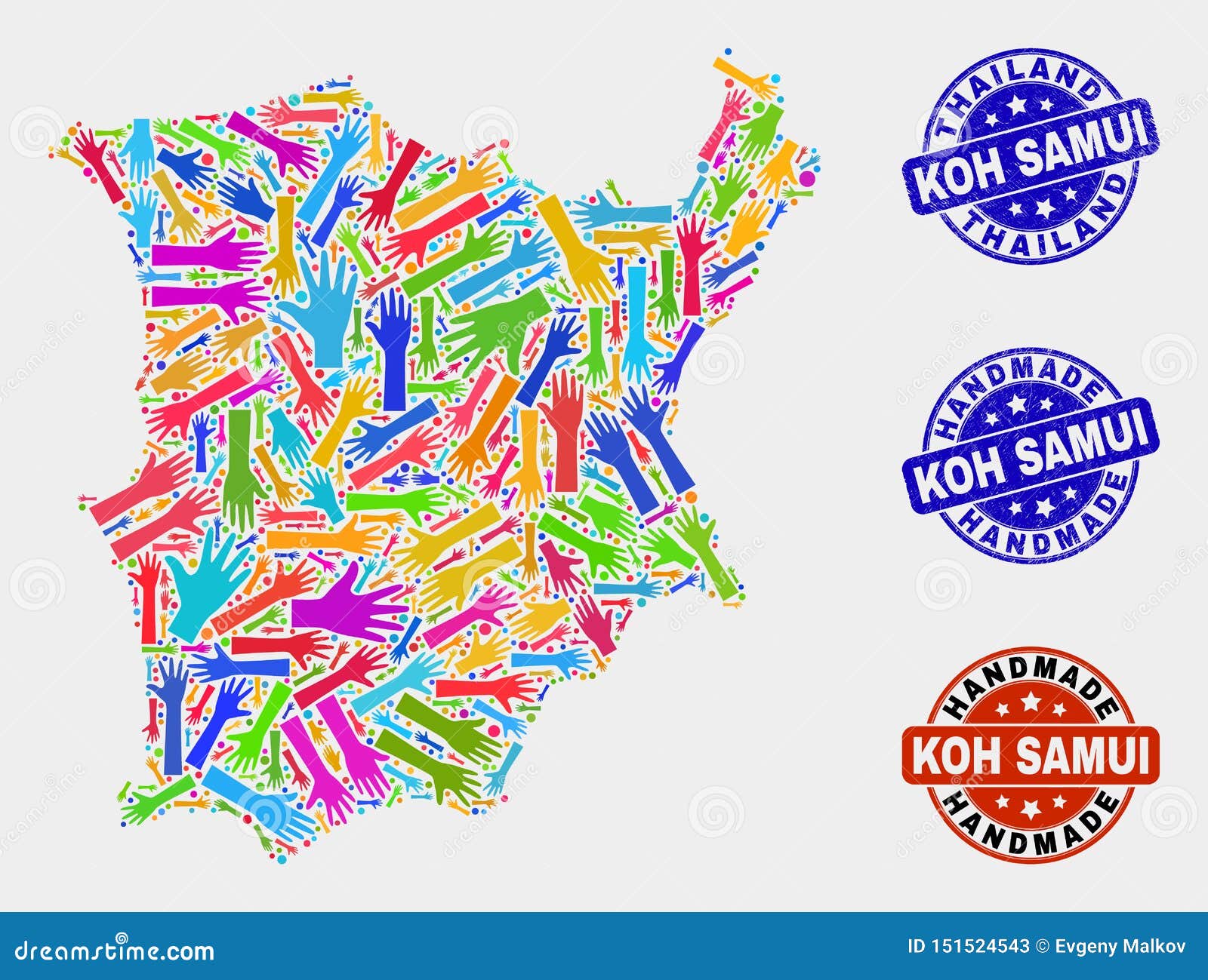 Hand Composition of Koh Samui Map and Grunge Handmade Seals Stock ...