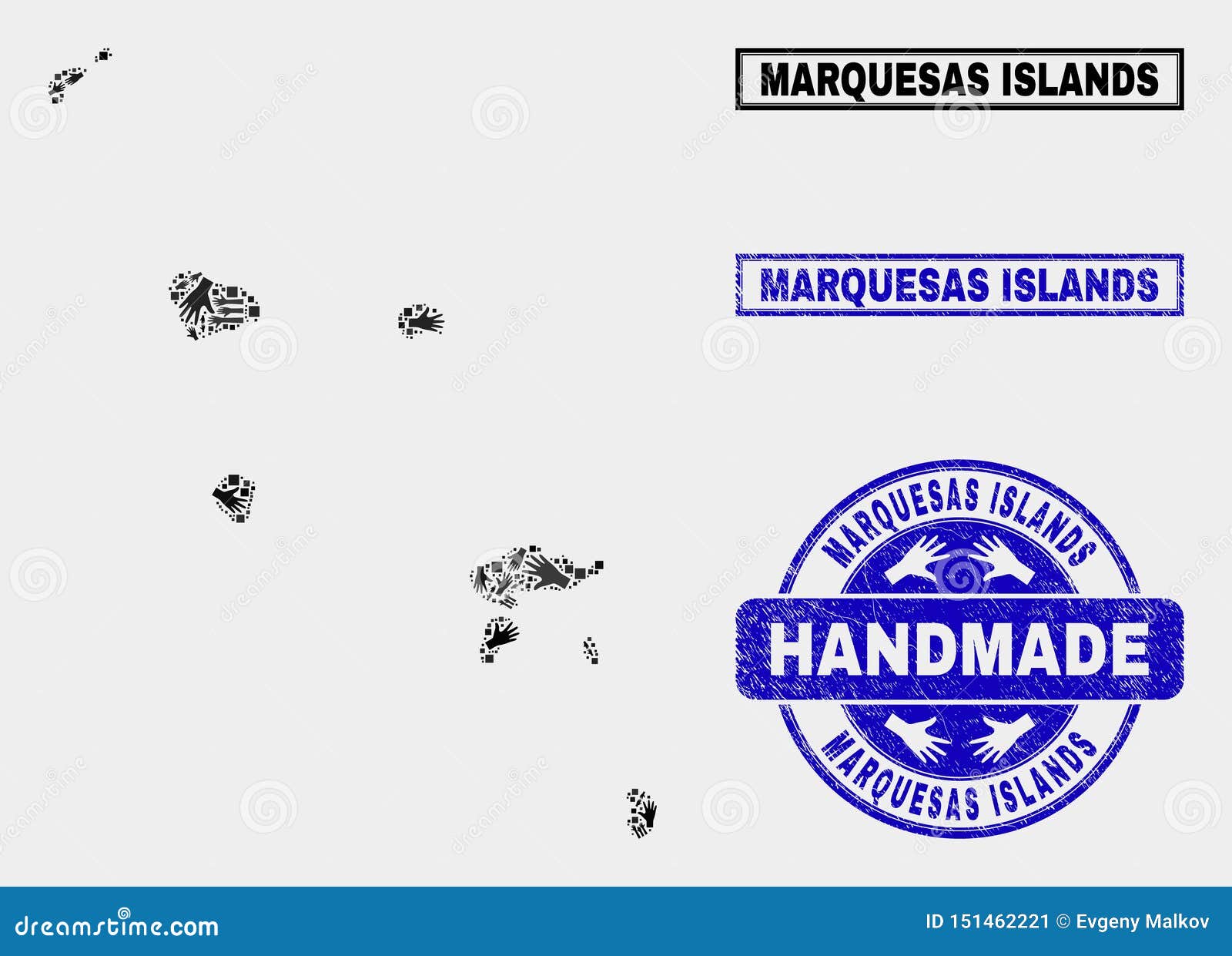 Handmade Collage of Marquesas Islands Map and Textured Stamp Stock ...