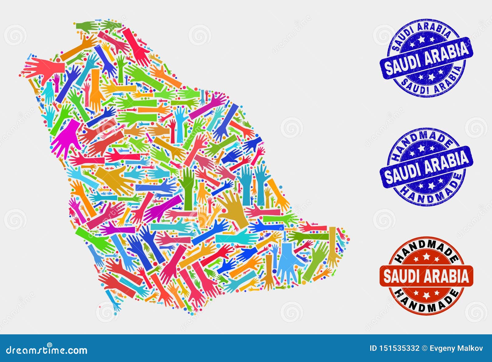 Hand Collage of Saudi Arabia Map and Scratched Handmade Stamps Stock ...