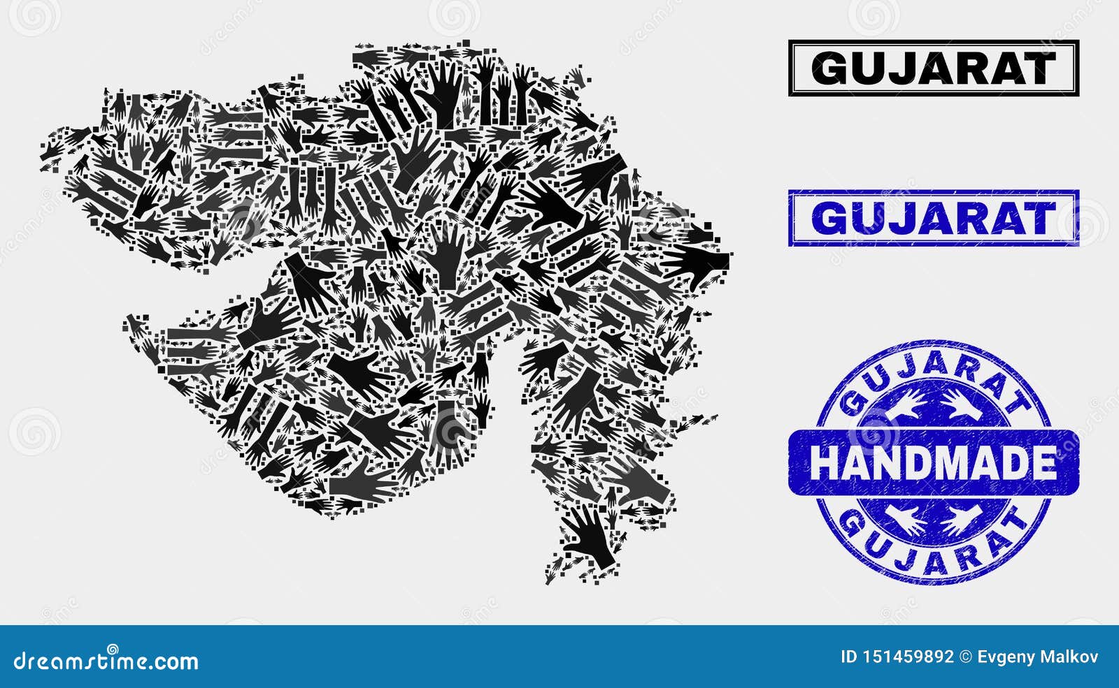 Handmade Collage of Gujarat State Map and Scratched Stamp Stock Vector ...