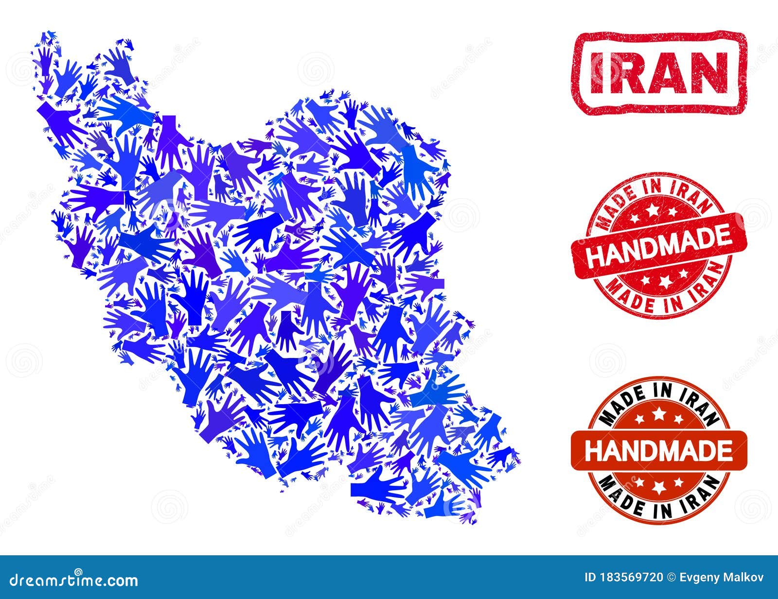 Hand Collage of Iran Map and Scratched Handmade Seals Stock Vector ...