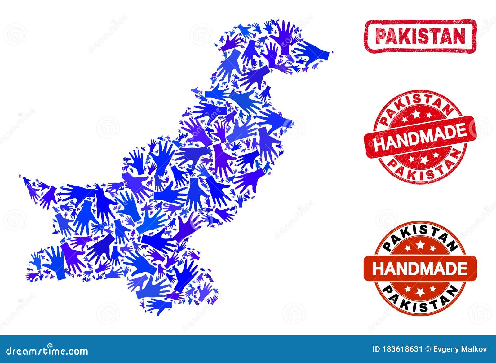 Hand Collage of Pakistan Map and Distress Handmade Stamps Stock Vector ...