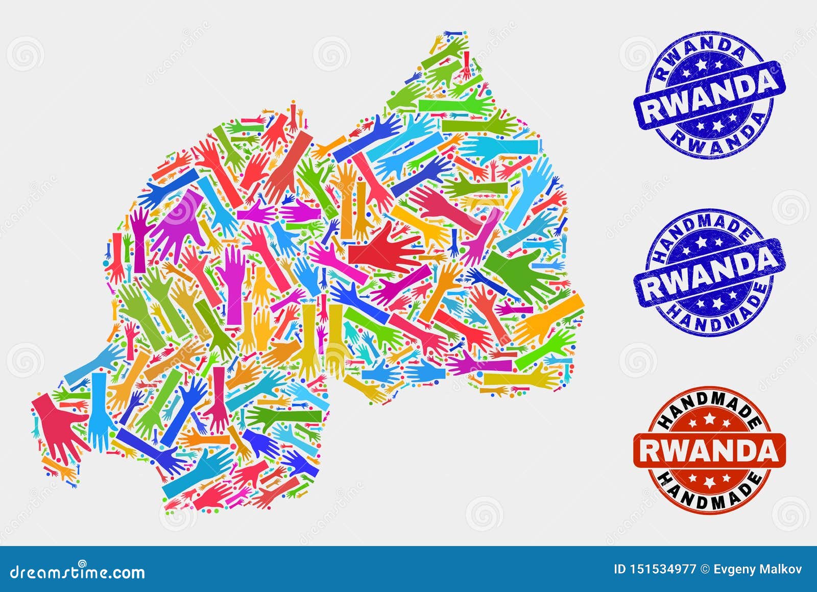 Hand Collage of Rwanda Map and Distress Handmade Seals Stock Vector ...