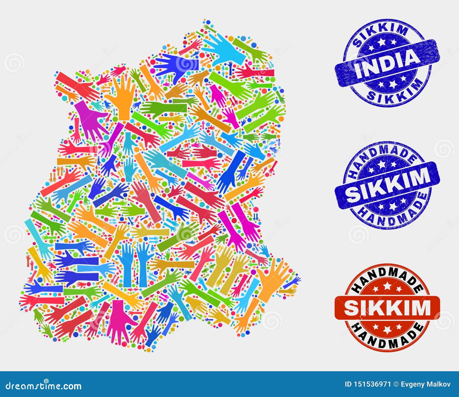 Hand Composition of Sikkim State Map and Distress Handmade Stamps Stock ...