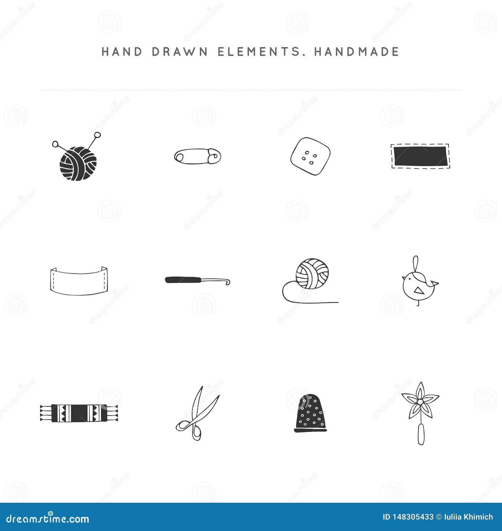 Vector Handmade Logo Elements Set. Hand Drawn Isolated Objects Stock ...